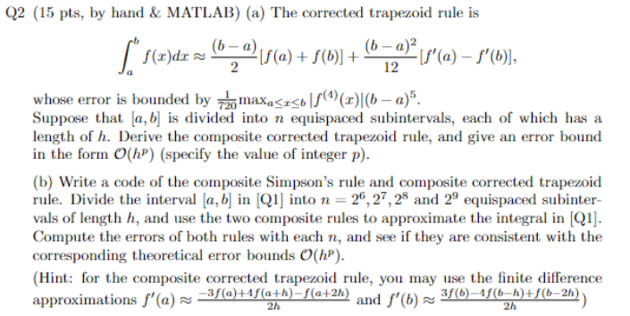 Solved 2 (15 pts, by hand \& MATLAB) (a) The corrected | Chegg.com