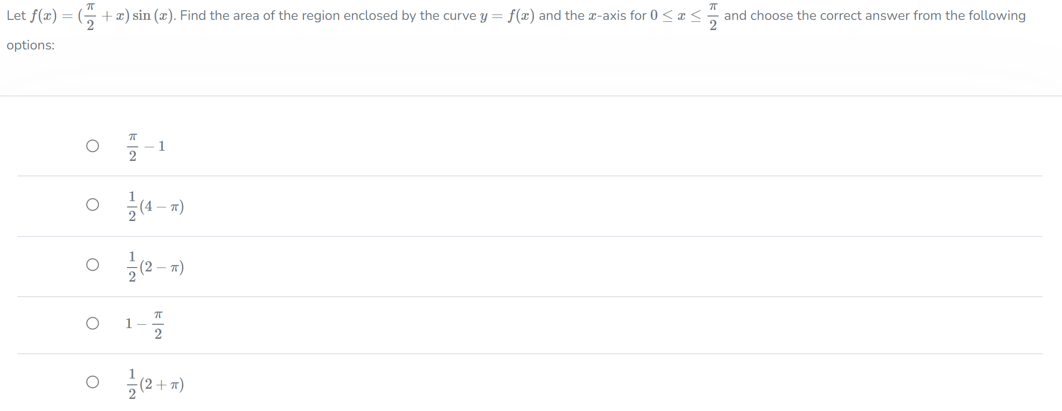 Solved Let f(x)=(π2+x)sin(x). ﻿Find the area of the region | Chegg.com