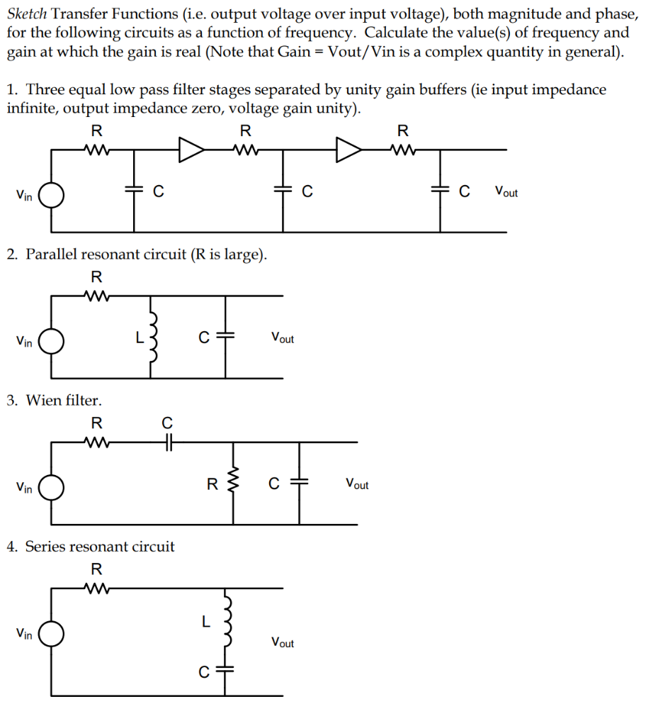 Solved Sketch Transfer Functions (i.e. output voltage over | Chegg.com