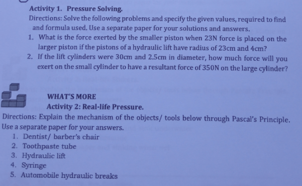 Solved Activity 1. Pressure Solving. Directions: Solve the | Chegg.com