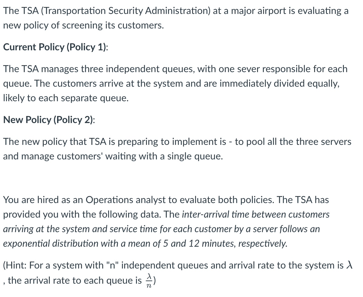 Solved The TSA (Transportation Security Administration) at a | Chegg.com