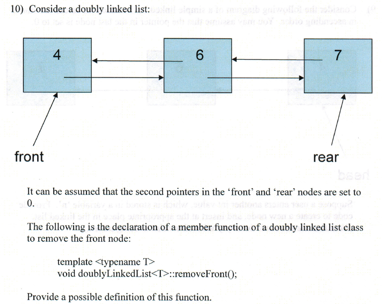 Solved 10) Consider a doubly linked list: E front rear It | Chegg.com