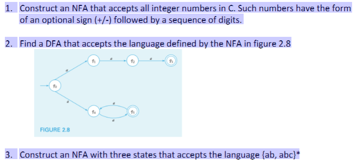 Solved 1 Construct An Nfa That Accepts All Integer Numbers 