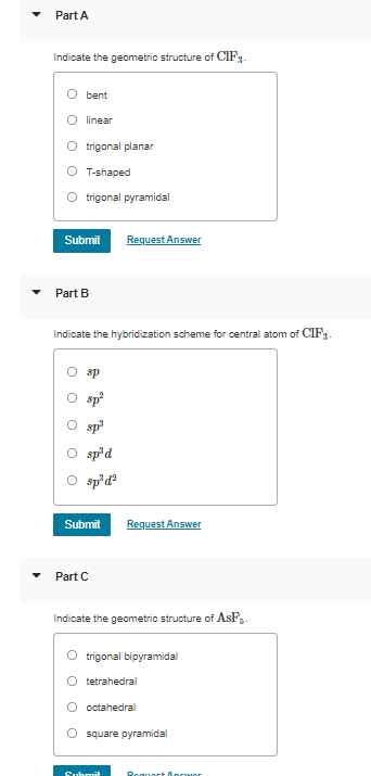 Solved Part A Indicate the geometric structure of CIF, bent | Chegg.com