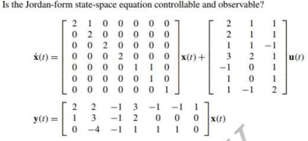 Solved the Jordan-form state-space equation controllable and | Chegg.com