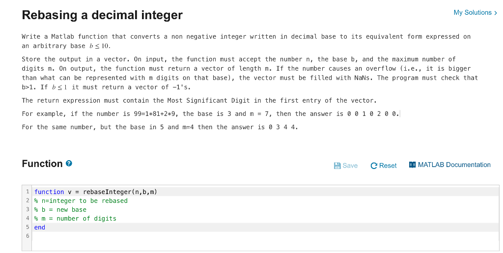 Solved Rebasing a decimal integer My Solutions Write a | Chegg.com