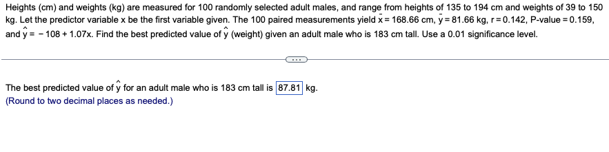 Solved Heights (cm) and weights (kg) are measured for 100 | Chegg.com