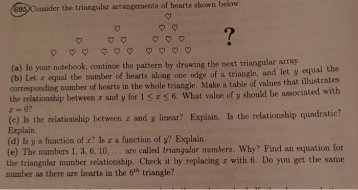 Solved 69 der the triangular arrangements of hearts shown | Chegg.com