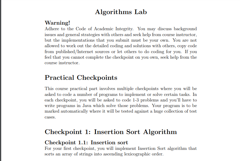 Solved Algorithms Lab Warning! Adhere to the Code of | Chegg.com