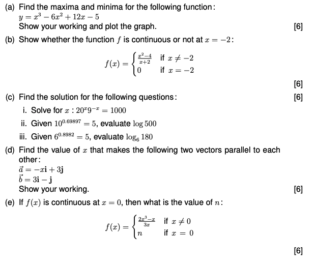 Solved (a) Find the maxima and minima for the following | Chegg.com