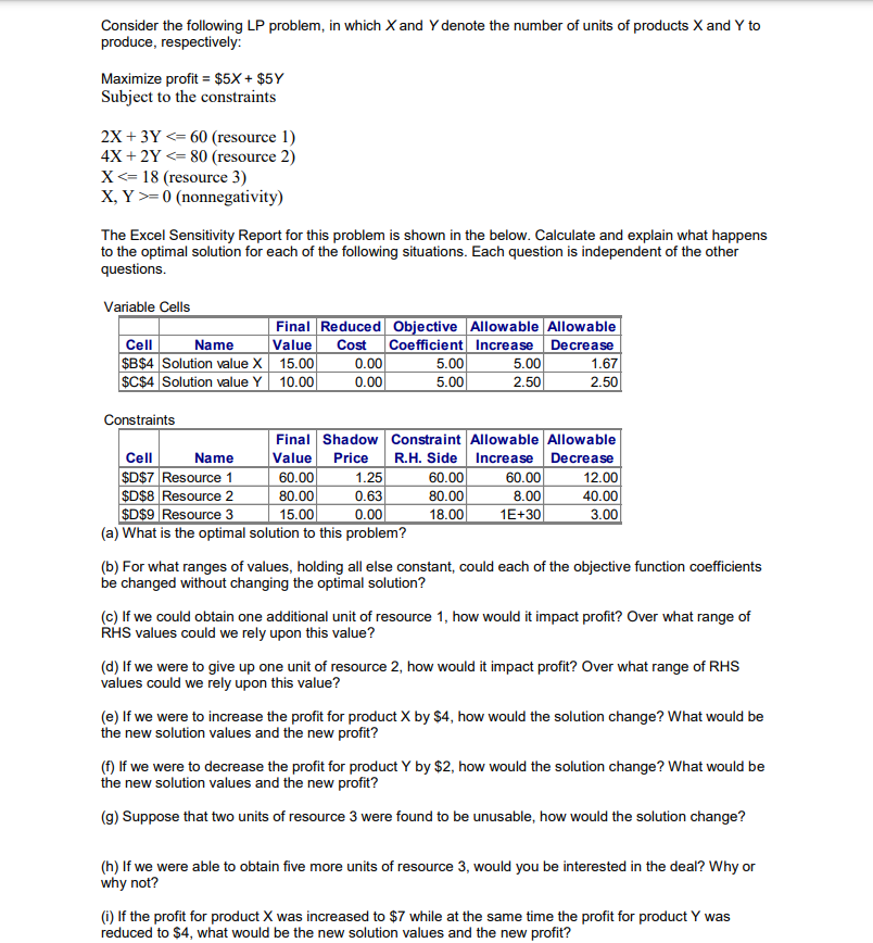Solved Consider the following LP problem, in which X and Y | Chegg.com