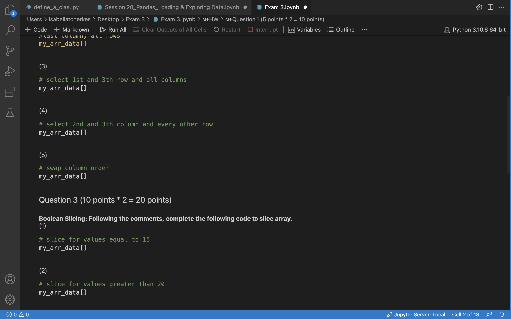 (1) Create a ndarray object named my_arr_data from | Chegg.com