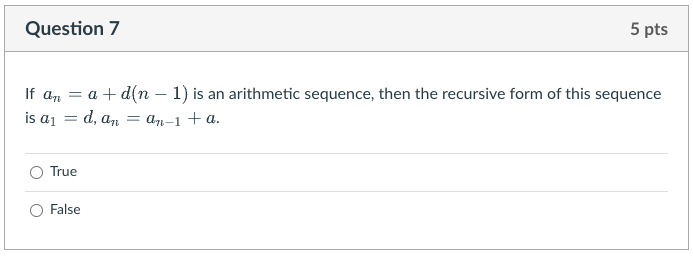 Solved If an=a+d(n−1) is an arithmetic sequence, then the | Chegg.com
