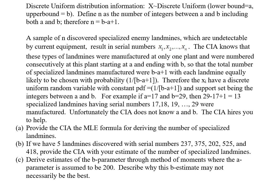 Solved Discrete Uniform distribution information: X-Discrete | Chegg.com