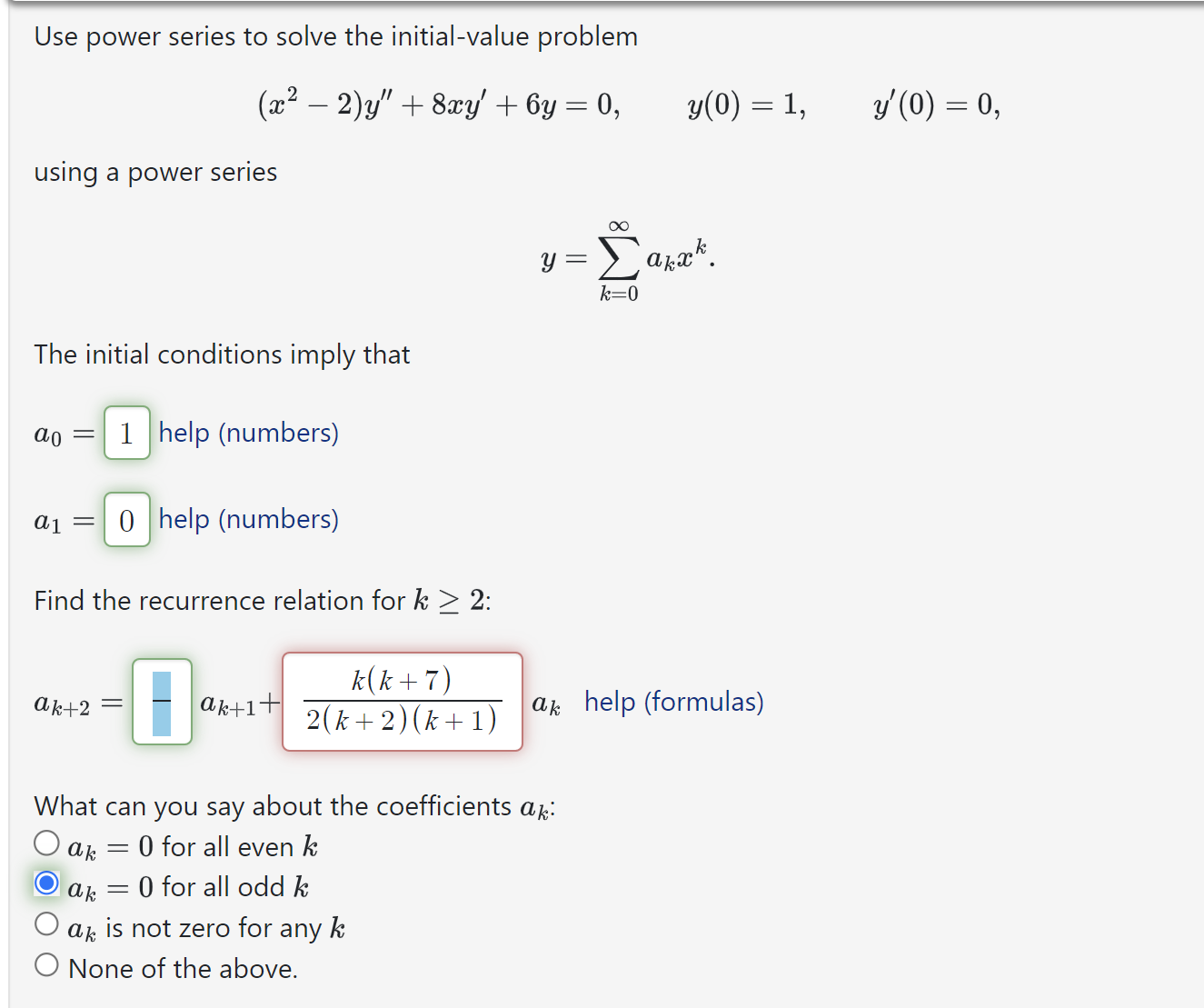 Solved Use power series to solve the initial-value problem | Chegg.com