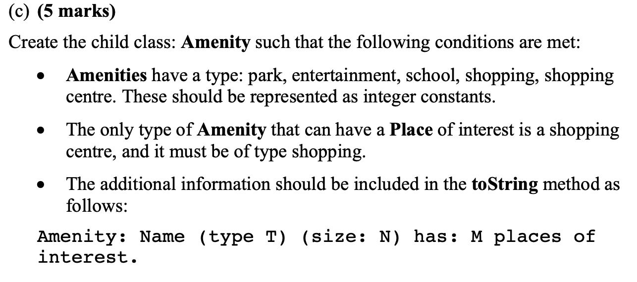 Solved (a) (3 marks) Create a superclass Place which has 3 | Chegg.com