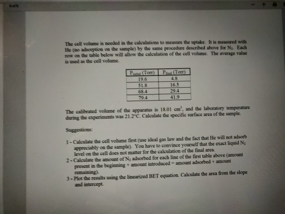 Problem 6 - Physisorption - 20 points The BET method | Chegg.com