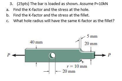 Solved 3. (25pts) The bar is loaded as shown. Assume P=10kN | Chegg.com