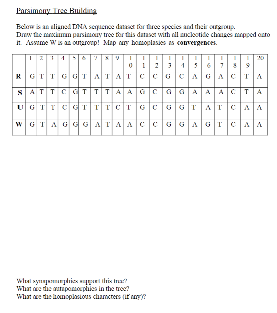 Solved Parsimony Tree BuildingBelow is an aligned DNA | Chegg.com