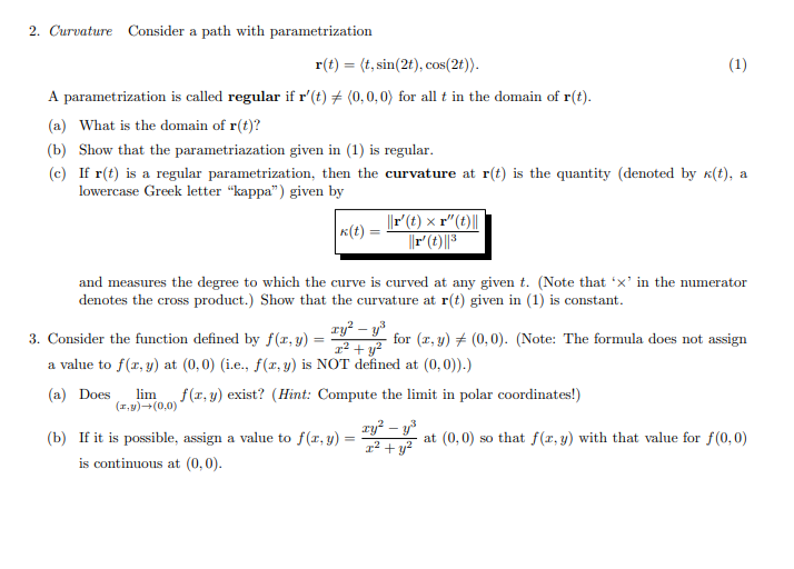 Solved 2. Curvature Consider a path with parametrization | Chegg.com