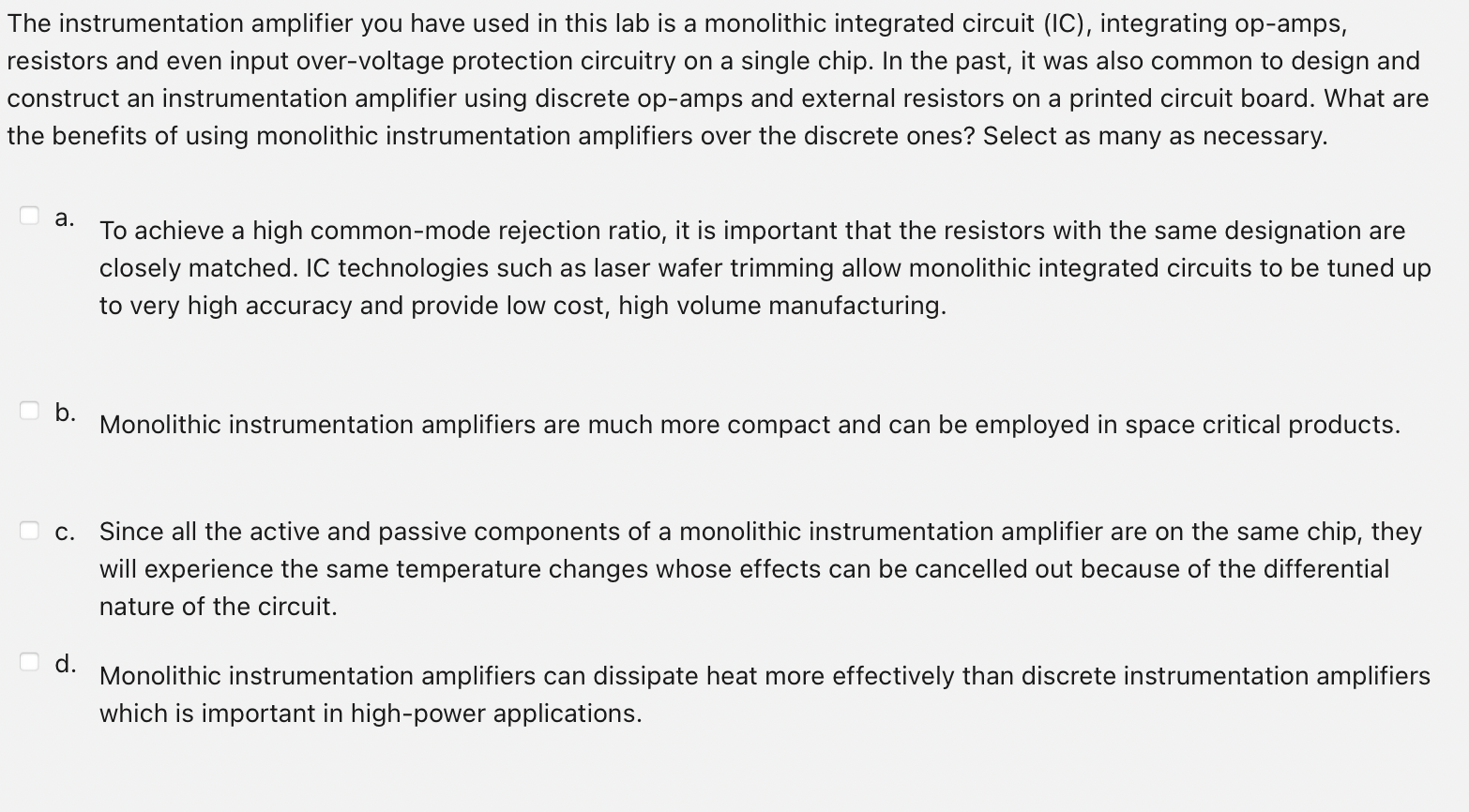 Solved The instrumentation amplifier you have used in this | Chegg.com