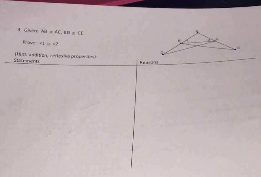 Solved 3. Given: AB AC, BDCE Prove: