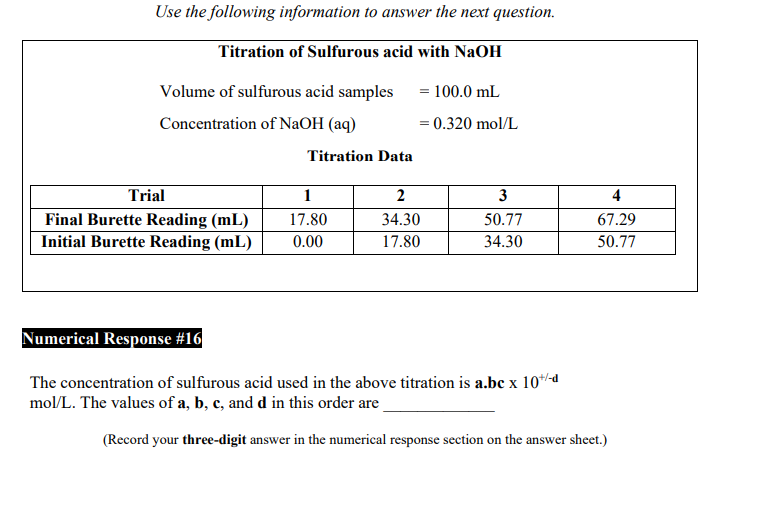 Solved Use the following information to answer the next | Chegg.com