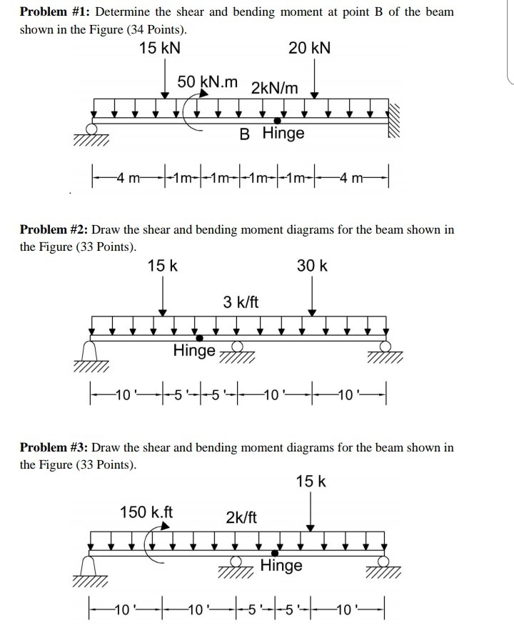 Solved Problem #1: Determine the shear and bending moment at | Chegg.com