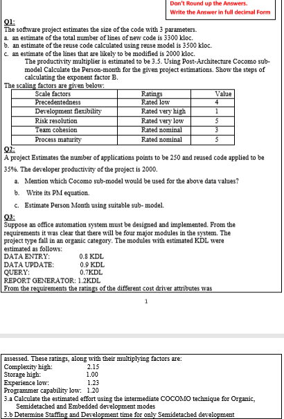 Don't Round up the Answers. Write the Answer in full | Chegg.com