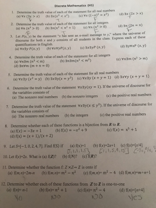 Solved Discrete Mathematics (H1) 1. Determine the truth | Chegg.com