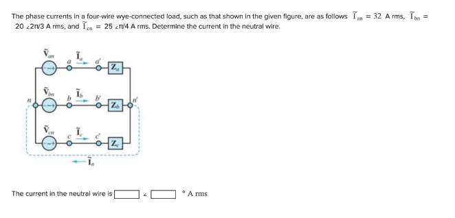 Solved The phase currents in a four-wire wye-connected load, | Chegg.com
