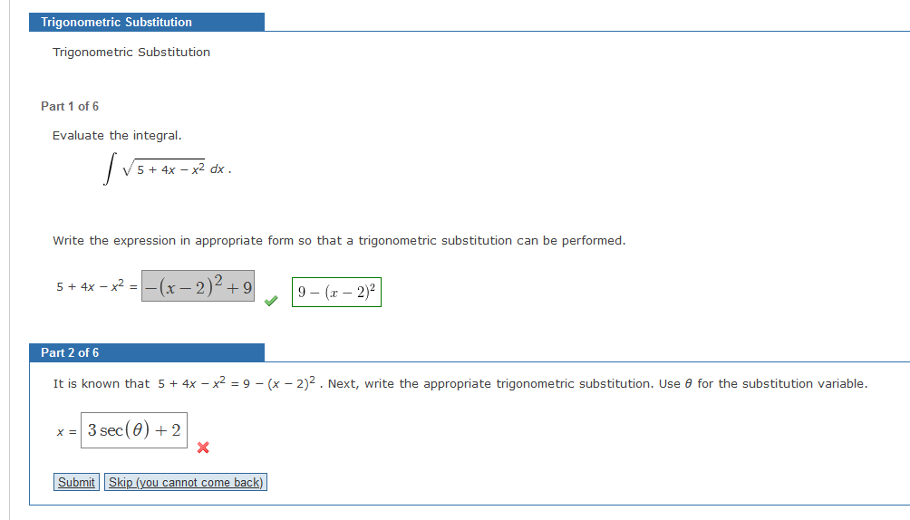 Solved Trigonometric SubstitutionTrigonometric | Chegg.com