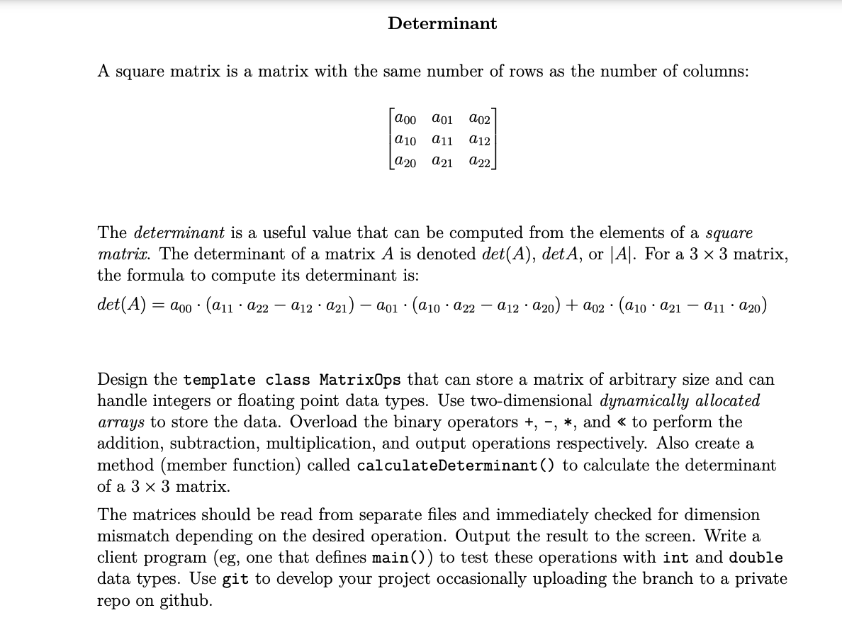Solved Matrix Operations Series Arithmetic And Determinant 