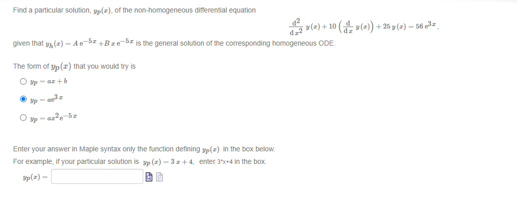 Solved Find a particular solution, yp(), of the | Chegg.com