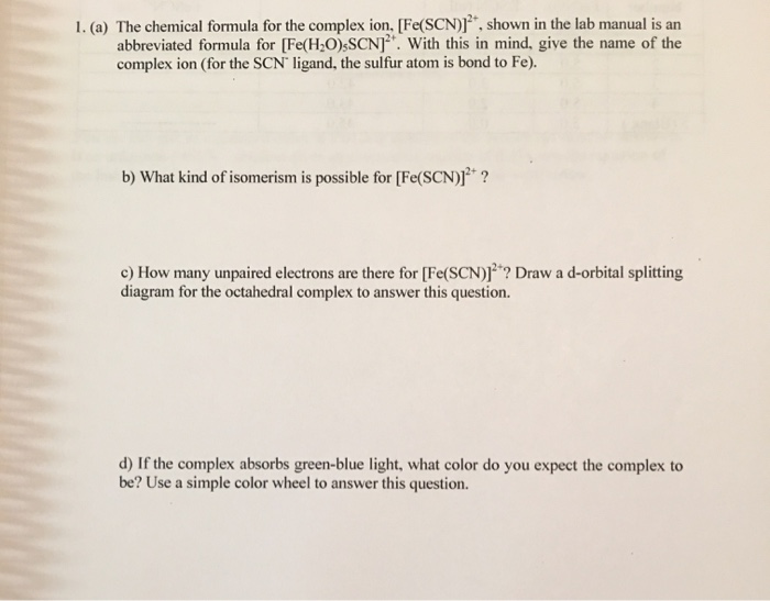 Solved 1. (a) The chemical formula for the complex ion. | Chegg.com