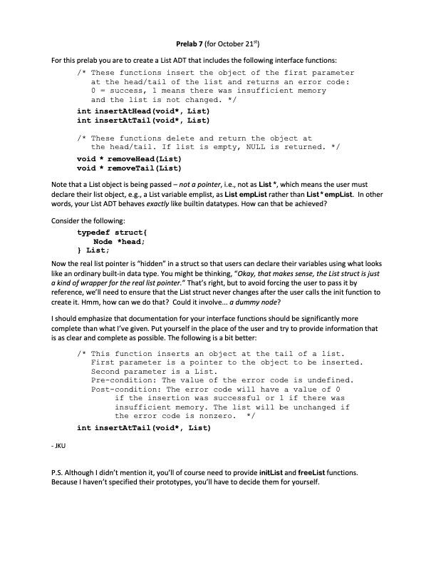 Solved Prelab 7 (for October 21:t) For this prelab you are | Chegg.com