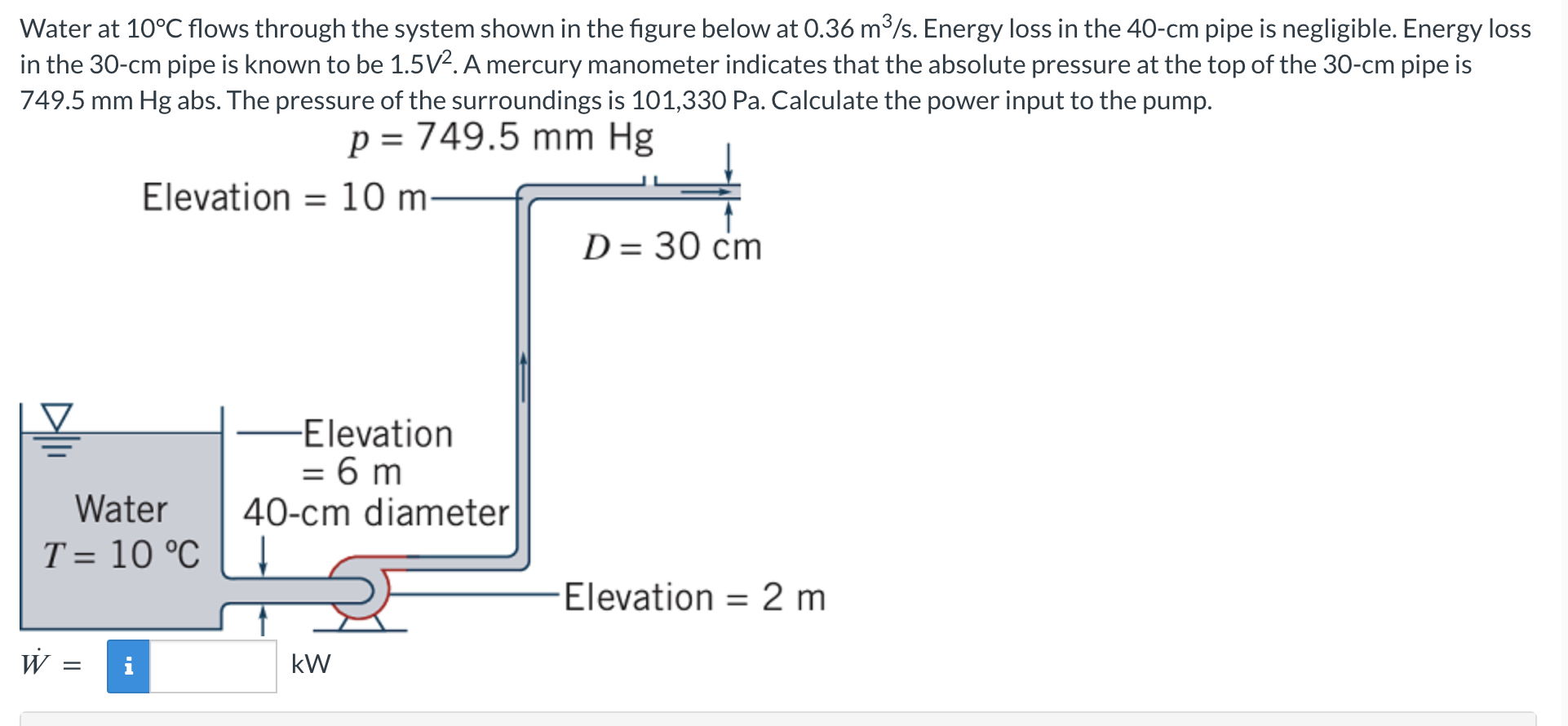 Solved Water at 10∘C flows through the system shown in the | Chegg.com