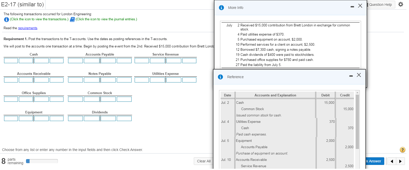 Solved E2-17 (similar to) Ques 0 x i Reference More Info The | Chegg.com