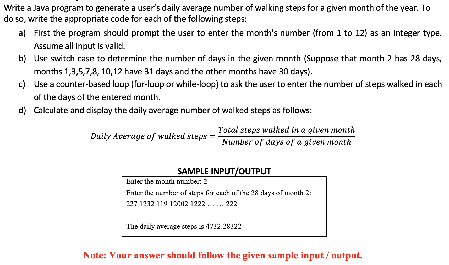 Solved Write a Java program to generate a user's daily | Chegg.com