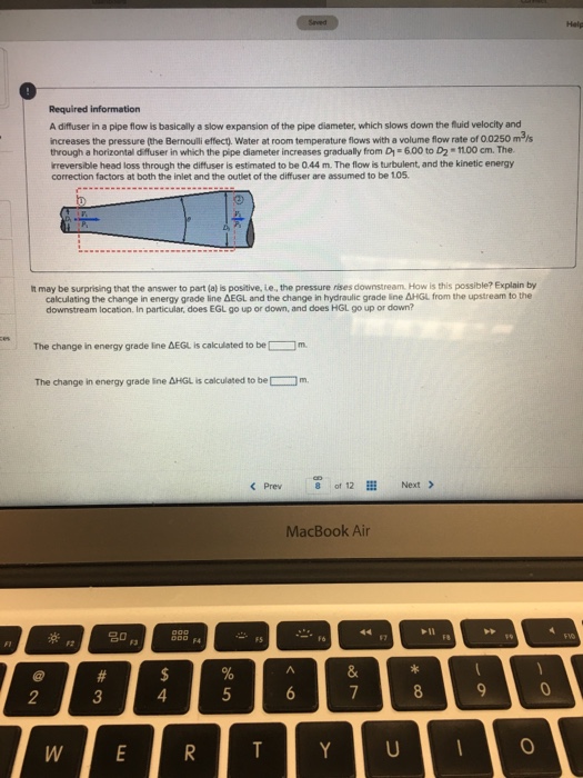 Solved a diffuser in a pipe flow is basically a slow | Chegg.com