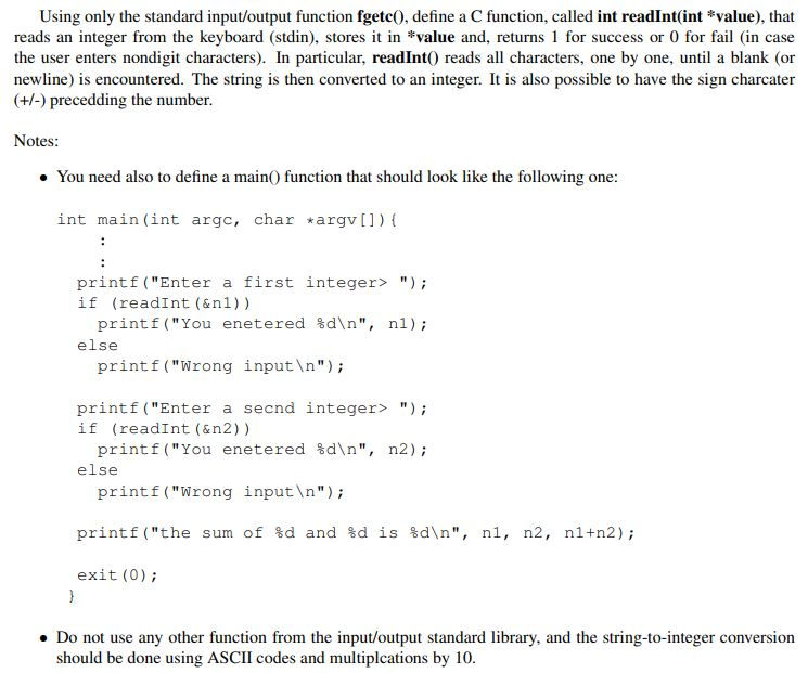 Solved Using only the standard input/output function | Chegg.com