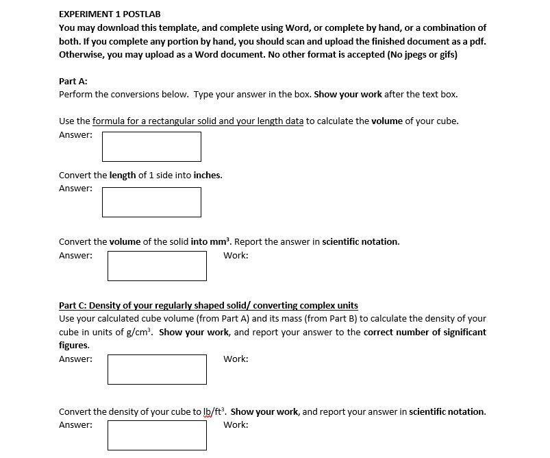 EXPERIMENT 1 POSTLAB You may download this template, | Chegg.com