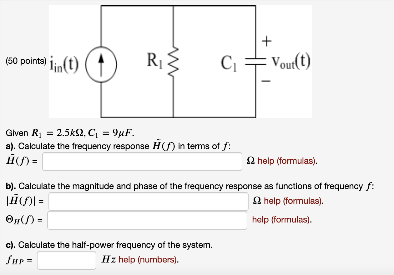 Given R1=2.5kΩ,C1=9μF. a). Calculate the frequency | Chegg.com