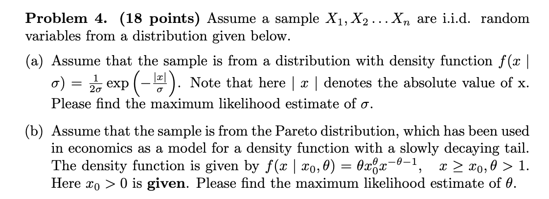 Solved Problem 4 18 Points Assume A Sample X1x2xn Are 