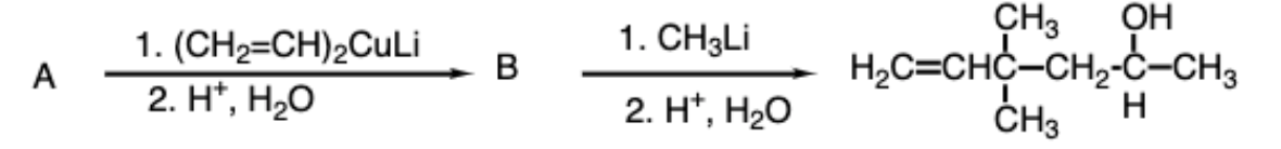 Solved OH 1. CH3Li A 1. (CH2=CH)2Culi 2. H, H2O B CH3 | Chegg.com