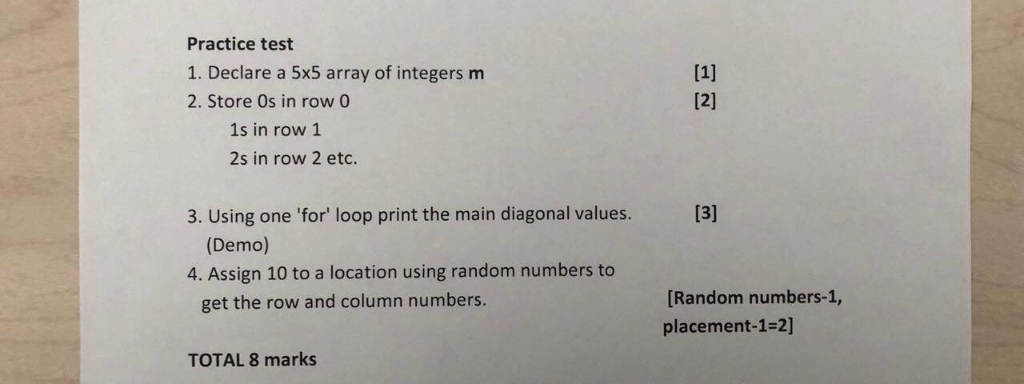 Solved Practice Test 1 Declare A 5x5 Array Of Integers M