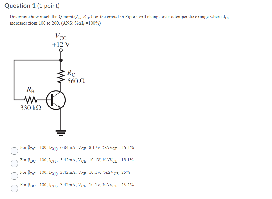Solved Question 1 (1 point) Determine how much the Q-point | Chegg.com