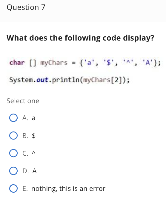 Solved Question 7 What does the following code display? | Chegg.com