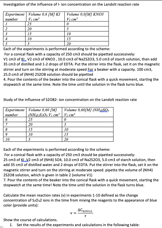 Investigation of the influence of l-ion concentration | Chegg.com
