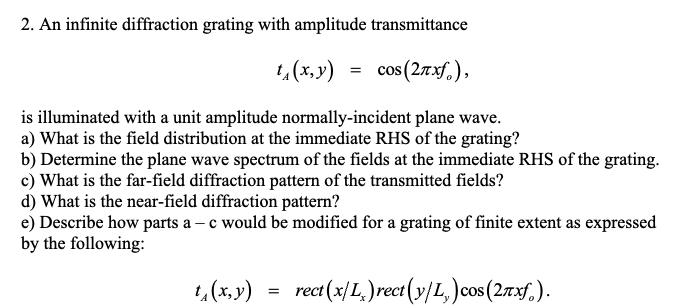 Solved An infinite diffraction grating with amplitude | Chegg.com
